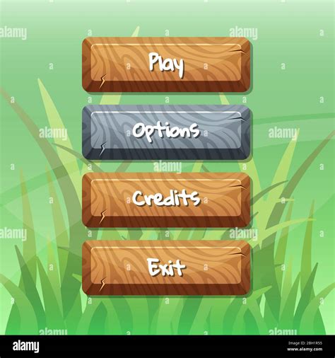 Vector Cartoon Style Wooden Enabled And Disabled Buttons With Text For Game Design On Wooden