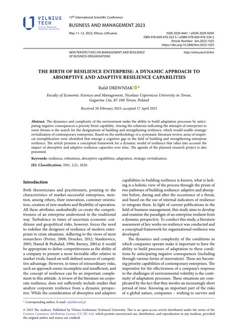 Pdf The Birth Of Resilience Enterprise A Dynamic Approach To Absorptive And Adaptive