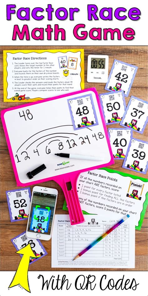 Factor Race Game With Finding Factors Lesson Includes Qr Codes Math