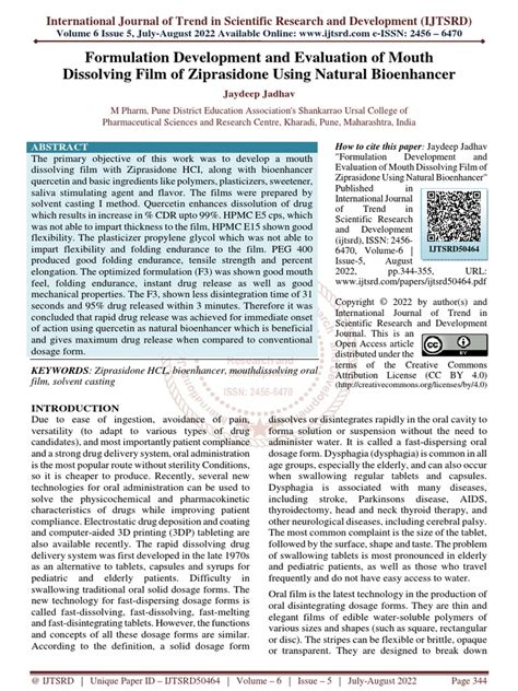 Formulation Development And Evaluation Of Mouth Dissolving Film Of Ziprasidone Using Natural
