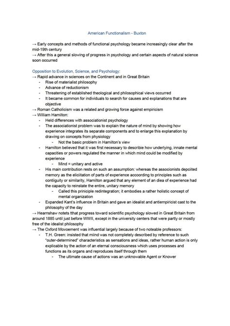 American Functionalism Buxton Notes Psyc4611 History Of Psychology Lakeheadu Thinkswap