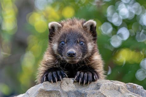 Premium Photo A Goofy Wolverine Cub With A Surprised Expression And