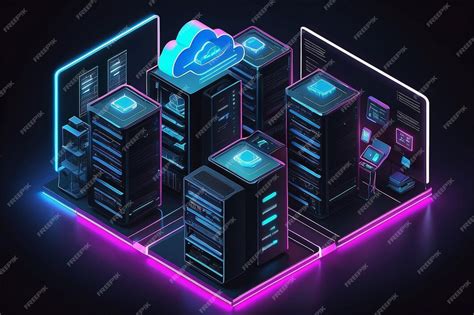 Isometric Data Center Server Room Cloud Storage And Big Data Security Concept Premium Ai