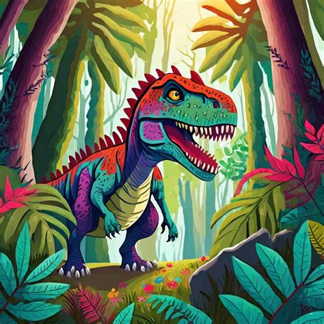 Ilustración Colorida Del Trex Vector Premium