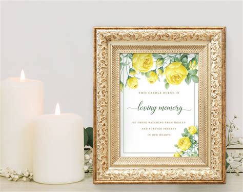 Yellow Roses Memorial Candle Printable In Loving Memory Remembrance