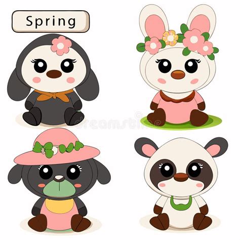 Adorable Spring Animal Characters Stock Vector Illustration Of