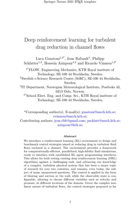 Pdf Deep Reinforcement Learning For Turbulent Drag Reduction In