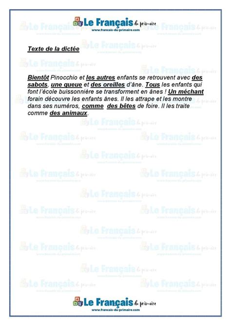 Examen Dictée N1 4ème Année Orthographe Primaire Le Français