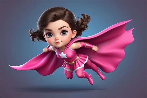 Premium Photo Cute Brunette Girl In Pink Superhero Comics Costume
