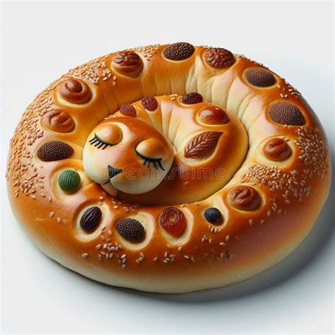 Snake Shaped Bread With Raisins Sesame Pumpkin Seeds Stock