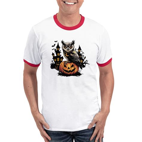 Cafepress Spooky Owl On Pumpkin Halloween Design Mens Ringer T Shirt