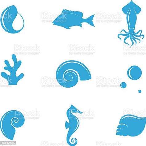 바다빛 아이콘 세트 기포에 대한 스톡 벡터 아트 및 기타 이미지 기포 껍데기 디자인 요소 Istock