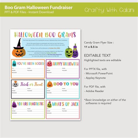Halloween Candy Gram Template Halloween Boo Gram Pta Pto Etsy