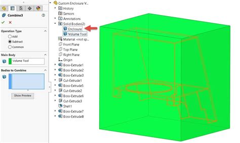 SOLIDWORKS Creating Internal Volume Combine Subtract