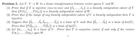 Solved Problem 5 Let T V W Be A Linear Transformation