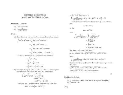 5 Solved Problems In Calculus Ii Midterm Exam 2 Math 126 Docsity