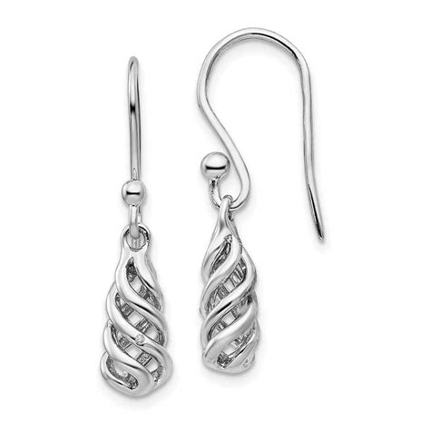 Sterling Silver Rh Plated White Ice 01ct Diamond Spiral Dangle