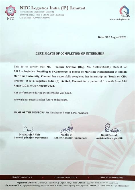 Sravani Talluri On Linkedin Internship Logistics Cha