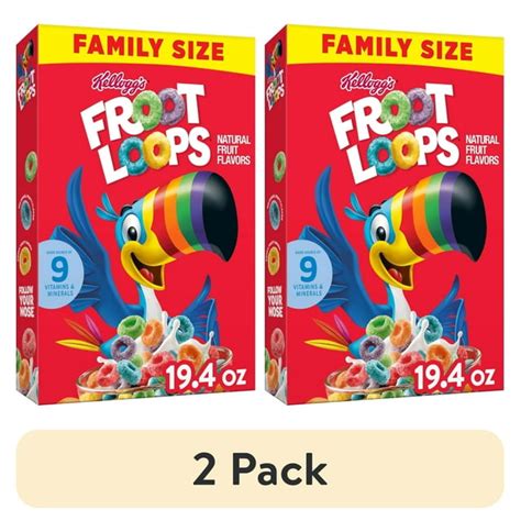2 Pack Kelloggs Froot Loops Breakfast Cereal Fruit Flavored Snacks
