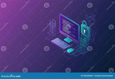 a futuristic computer setup with coding elements and a secure lock
