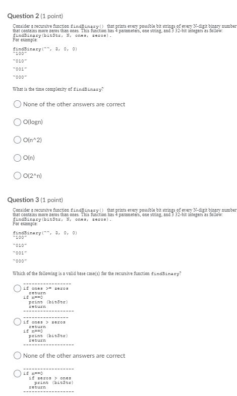 Solved Question 2 1 Point Consider A Recursive Function