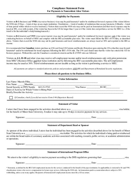 Fillable Online Compliance Statement Form For Payments To Nonresident