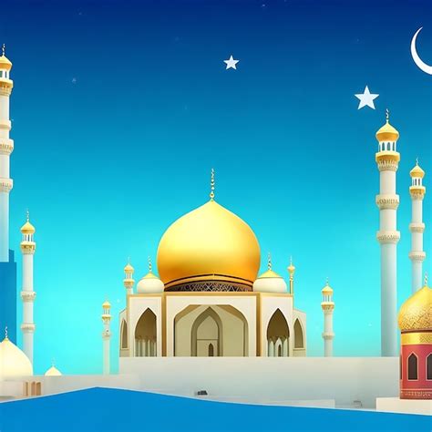 Premium Ai Image Islamic Ramadan Greeting Background With Cute 3d Mosque And Islamic Crescent