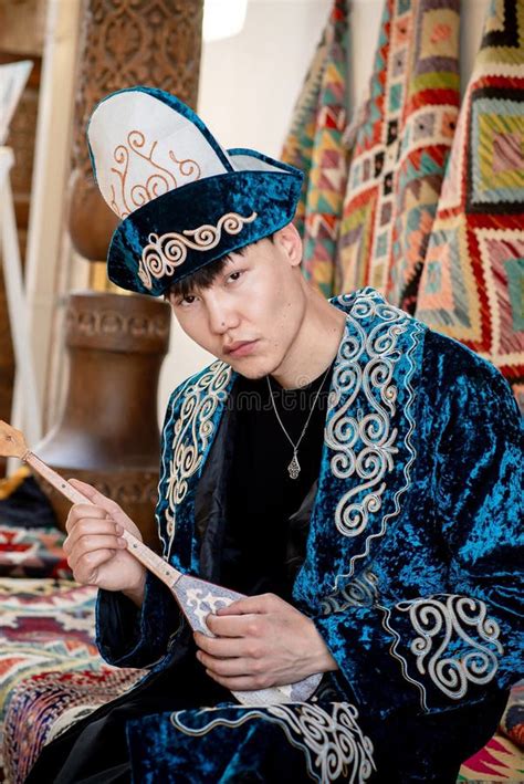 Kazakh Man In National Ethnic Costume With Chapan Central Asia Stock