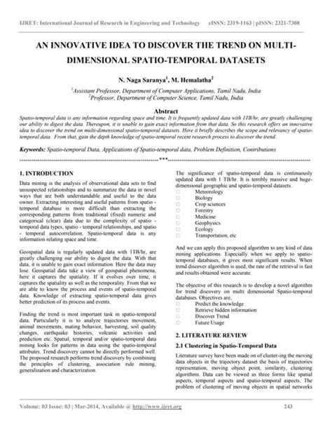 An Innovative Idea To Discover The Trend On Multi Dimensional Spatio Temporal Datasets Pdf