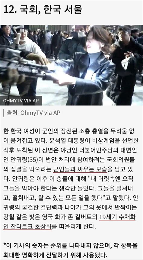 안귀령 Bbc 선정 올해의 포토 Top12에 선정