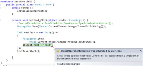 Net Why Is A Non Ui Thread Able To Modify Ui Control In Winform And Tpl Stack Overflow