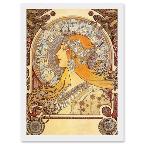 Alphonse Mucha Zodiac 1896 Art Nouveau Orange Gold Painting A4 Artwork