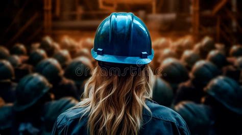Rearward View Of A Woman Construction Laborer With Helmet Generative