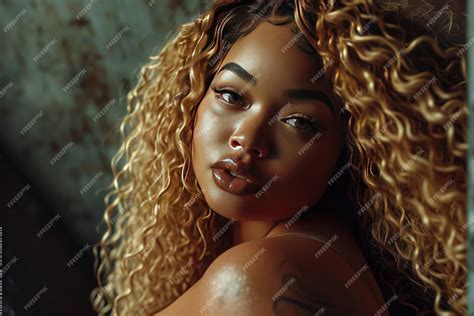 Premium Photo Glamorous Full Figured Dark Skinned Female Model With
