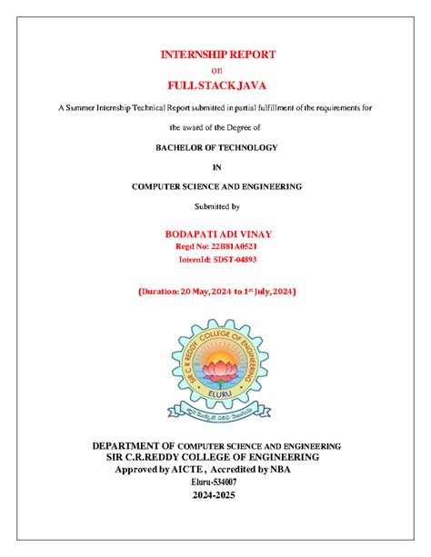 Btech Cse Internship Report Full Stack Java Development 22b81a0521