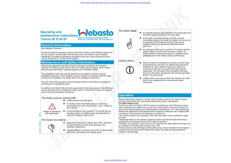 Webasto Thermo 90 S Operating And Maintenance Instructions Pdf Download