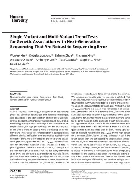 Pdf Single Variant And Multi Variant Trend Tests For Genetic Association With Next Generation