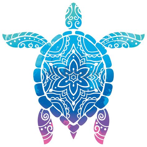 Blue Pink Sea Turle With Mandala Pattern Animated Sea Turtle Design