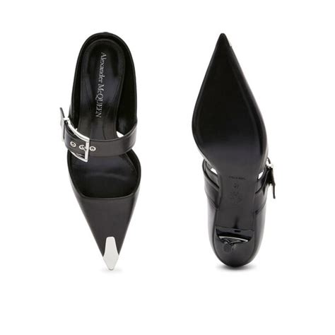 Alexander Mcqueen Punk Buckle Pointed Toe Mules Brand Size 35 Us Size