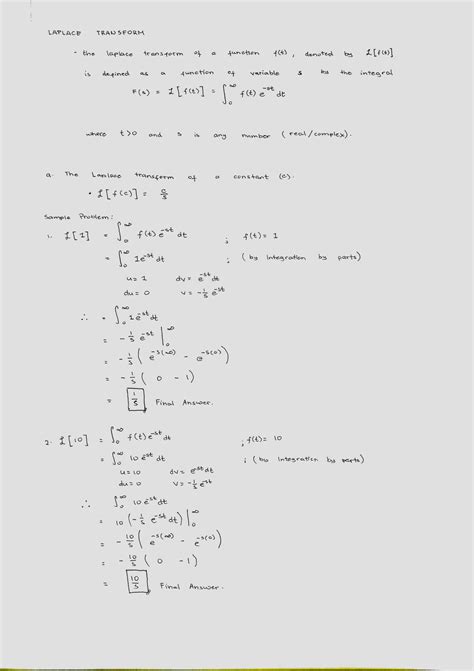Solution Laplace Transform Of A Constant Algebraic Exponential Trigonometric And Hyperbolic