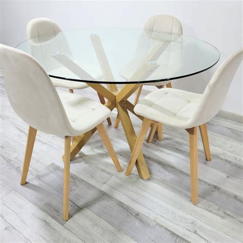 Comedor Mesa Redonda Equiz 120cm 4 Sillas Vorak Beige Elegante