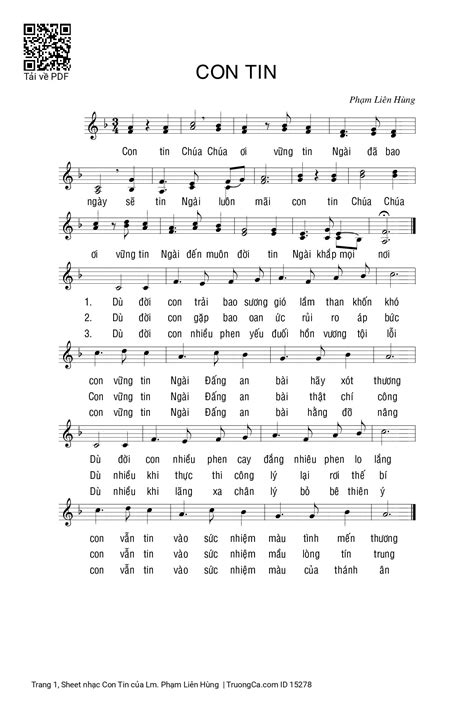 Sheet Con Tin Pdf Lm Phạm Liên Hùng Lyrics And Chords