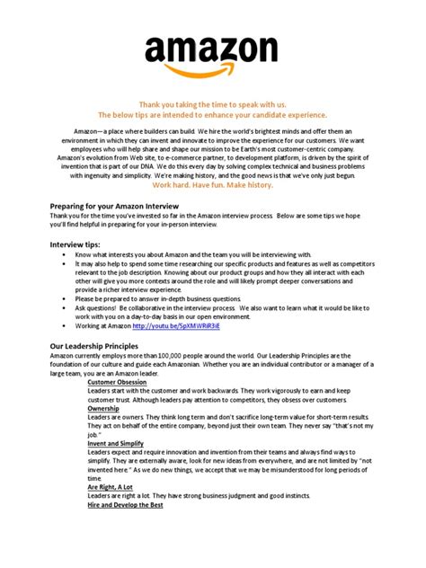 Amazon Interview Preparation Guide Pdf Leadership Cognition