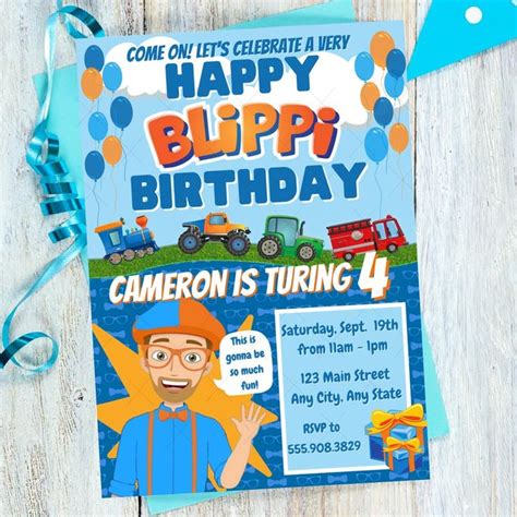 Free Printable Blippi Birthday Invitations
