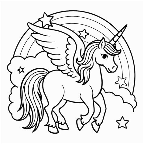 Cute Unicorne Magique Et Arc En Ciel Page De Coloriage En Noir Et Blanc