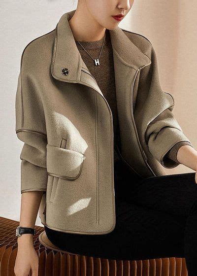 Casual Grey Stand Collar Zippered Patchwork Woolen Coats Fall Jackets