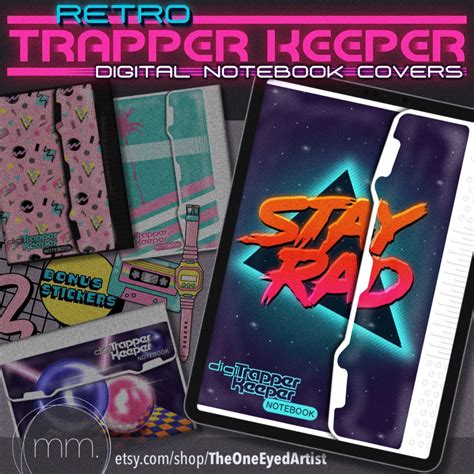 Digital Notebook Planner Retro Old School Trapper Keeper Covers 80s