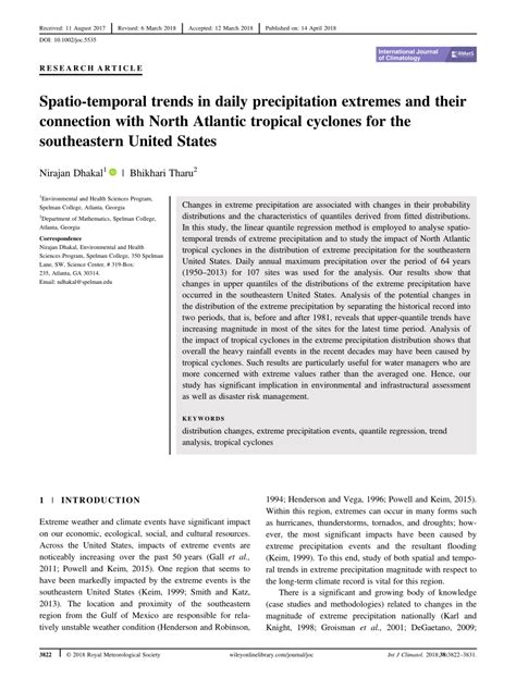 Pdf Spatio Temporal Trends In Daily Precipitation Extremes And Their