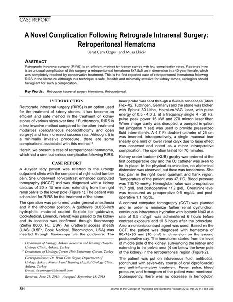 Pdf A Novel Complication Following Retrograde Intrarenal Surgery
