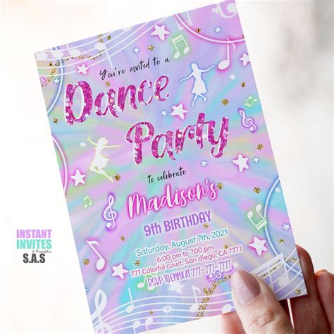 Dance Birthday Invitation Editable Dance Party Invites Instant